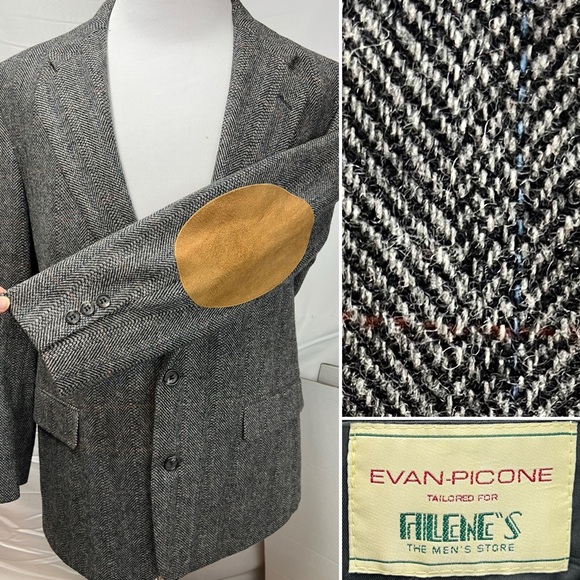 Vintage | Suits & Blazers | Vintage Mens 44r Gray Herringbone Plaid ...